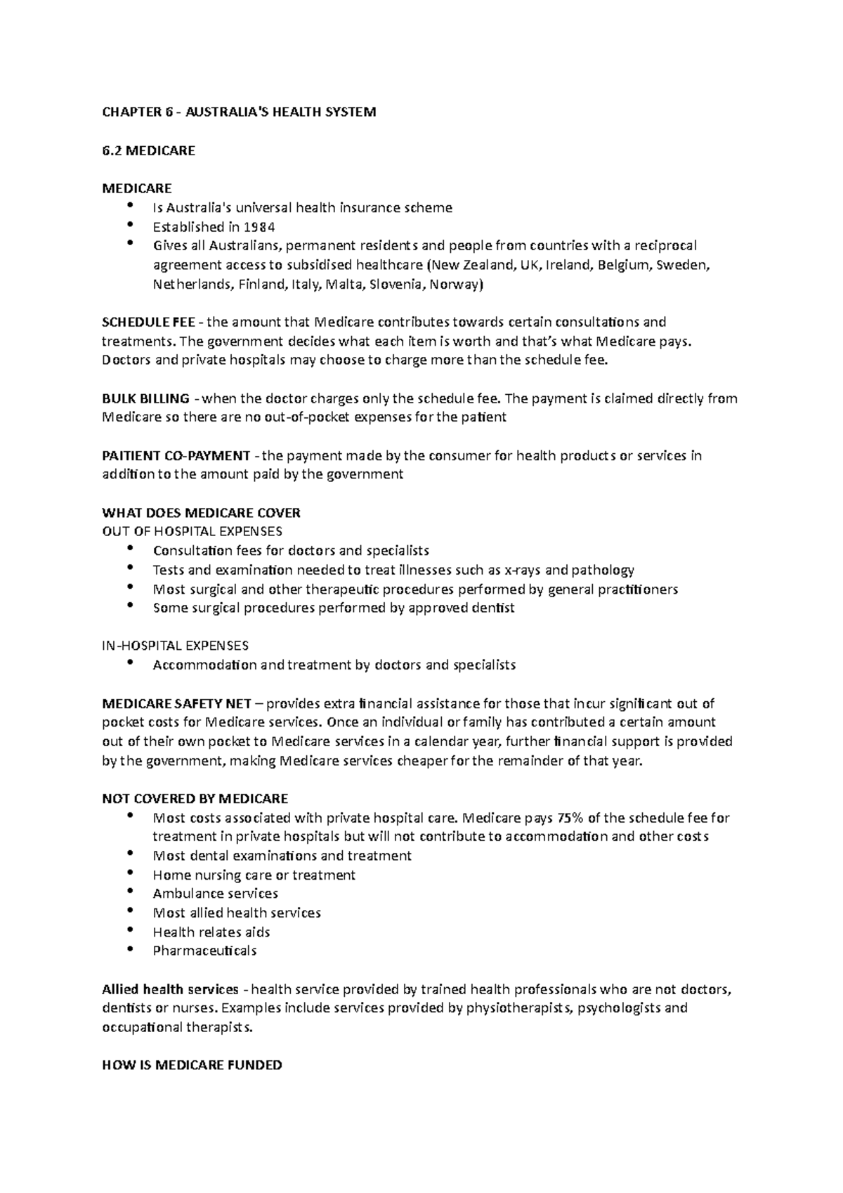 Chapter 6 - CHAPTER 6 - AUSTRALIA'S HEALTH SYSTEM 6 MEDICARE MEDICARE ...