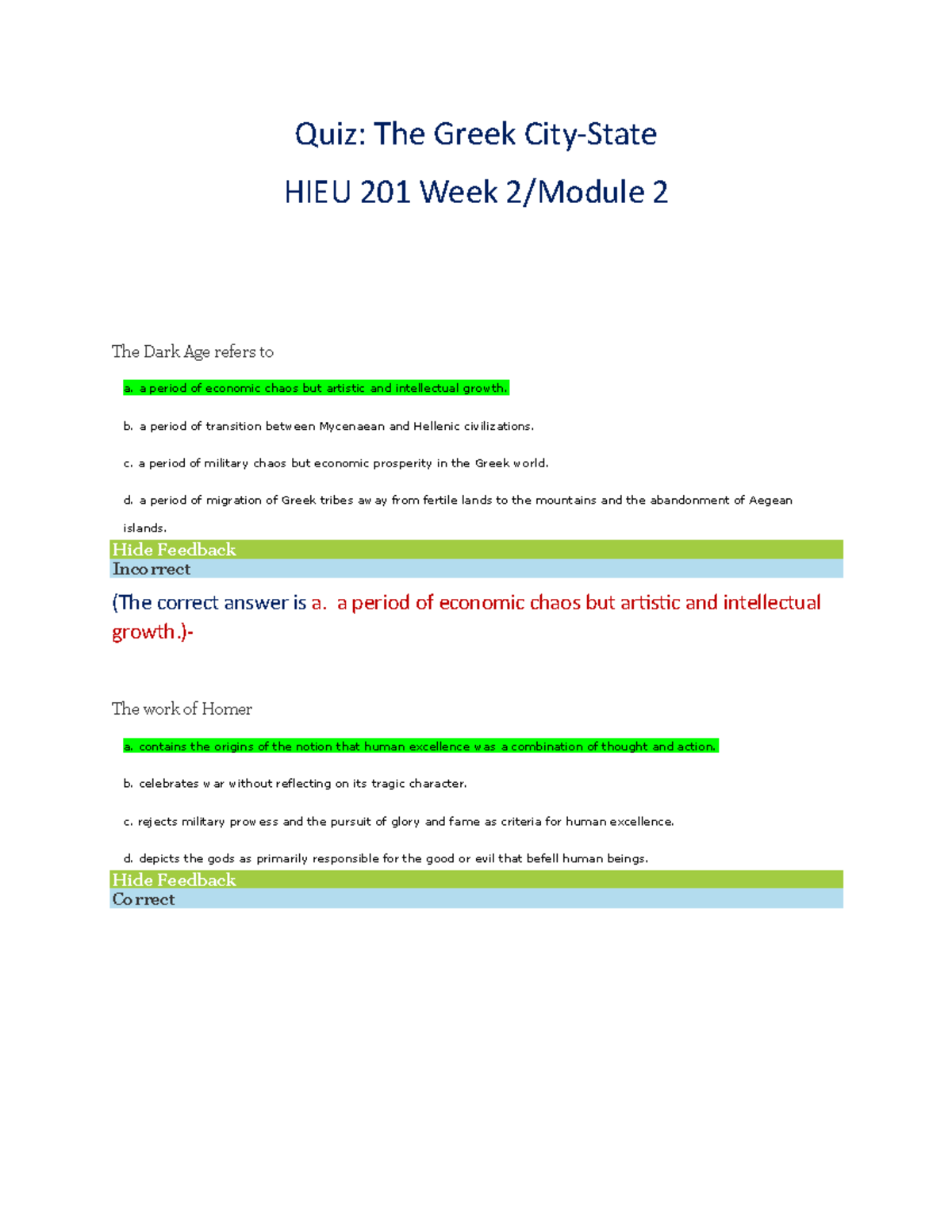 Quiz The Greek City-State - Quiz: The Greek City-State HIEU 201 Week 2 ...