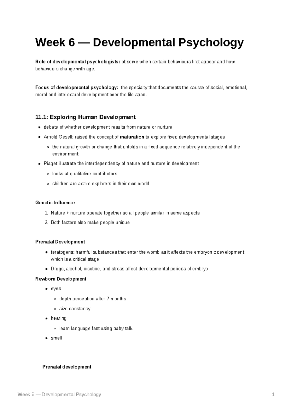 Week 6 Developmental Psychology - Week 6 — Developmental Psychology ...