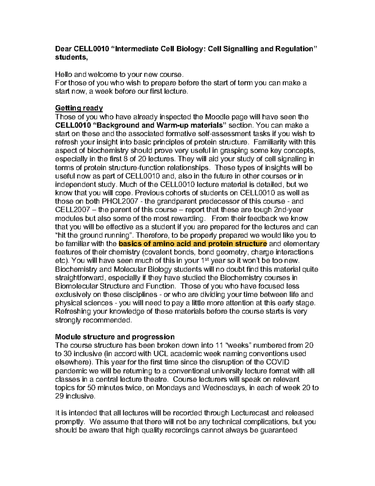 Welcome letter CELL0010 2023 24 - Dear CELL 0010 “Intermediate Cell ...