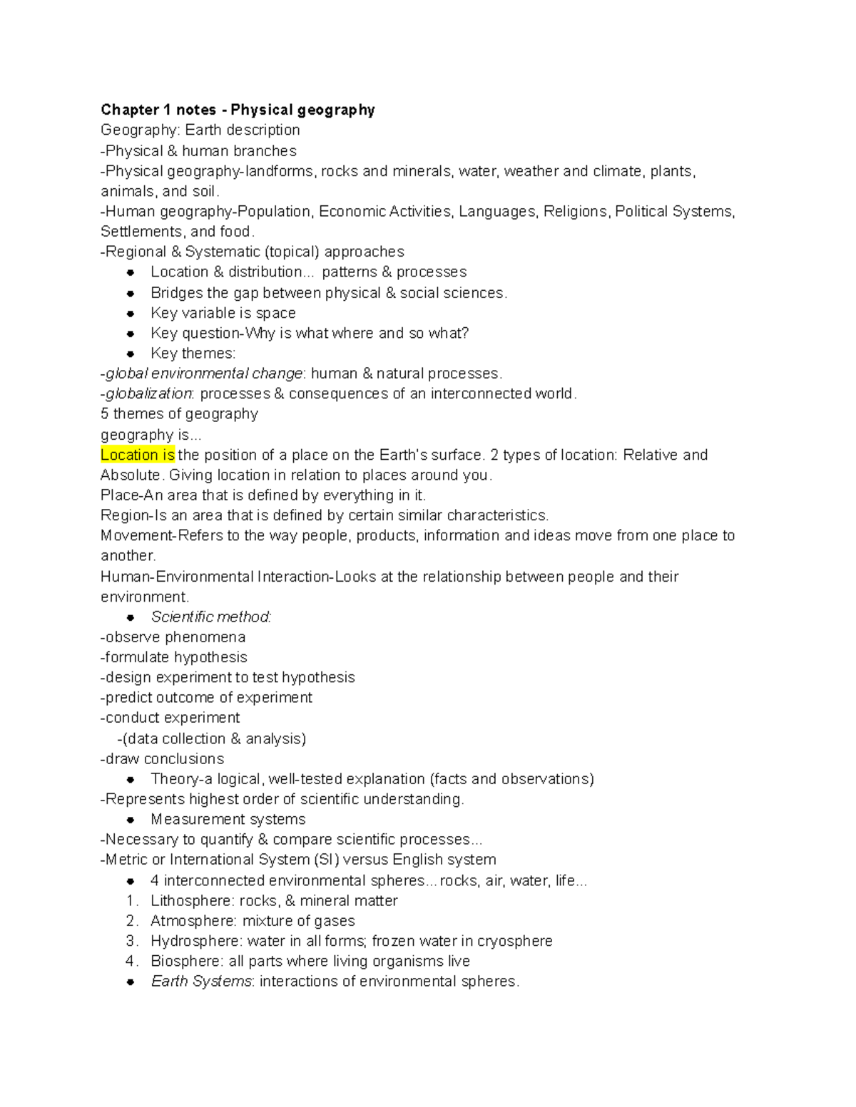 Notes- Physical geography Sabrina Zemil - Chapter 1 notes - Physical ...