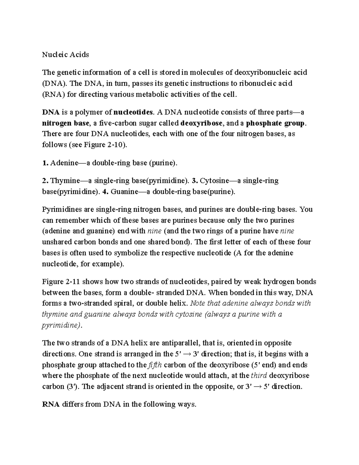 Textbook Bio notes part 4 - Nucleic Acids The genetic information of a ...