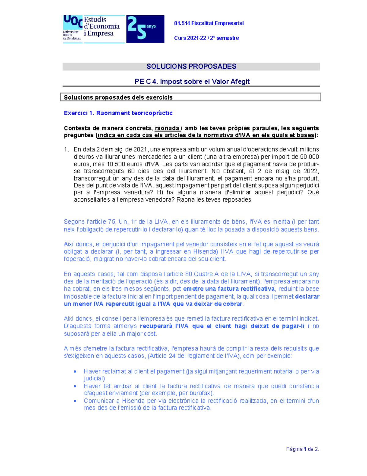 01514 Fiscalitat Empresarial PAC4 212 Proposta Solucions - 01 Fiscalitat Empresarial Curs 2021 ...