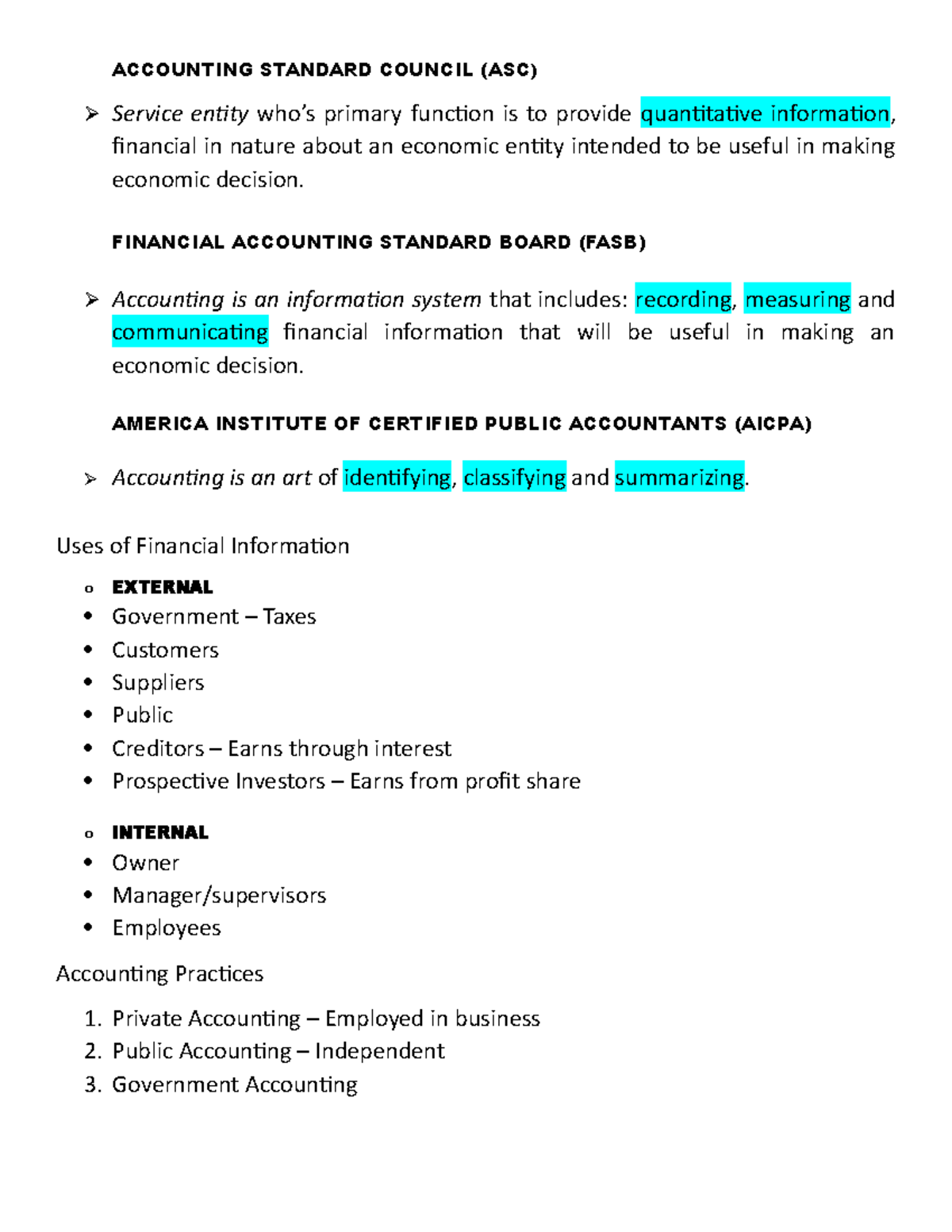 FABM1 - ACCOUNTING STANDARD COUNCIL (ASC) Service entity who’s primary ...