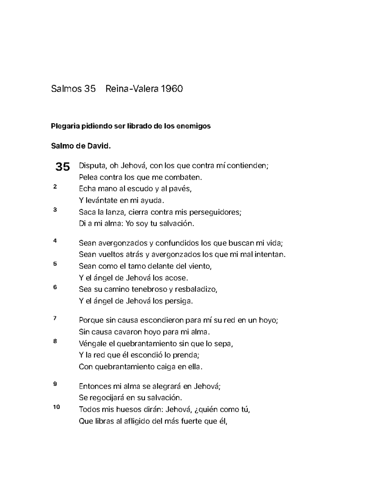 Salmos 35 RVR1960 - Plegaria pidiendo ser librado de los - Bible ...