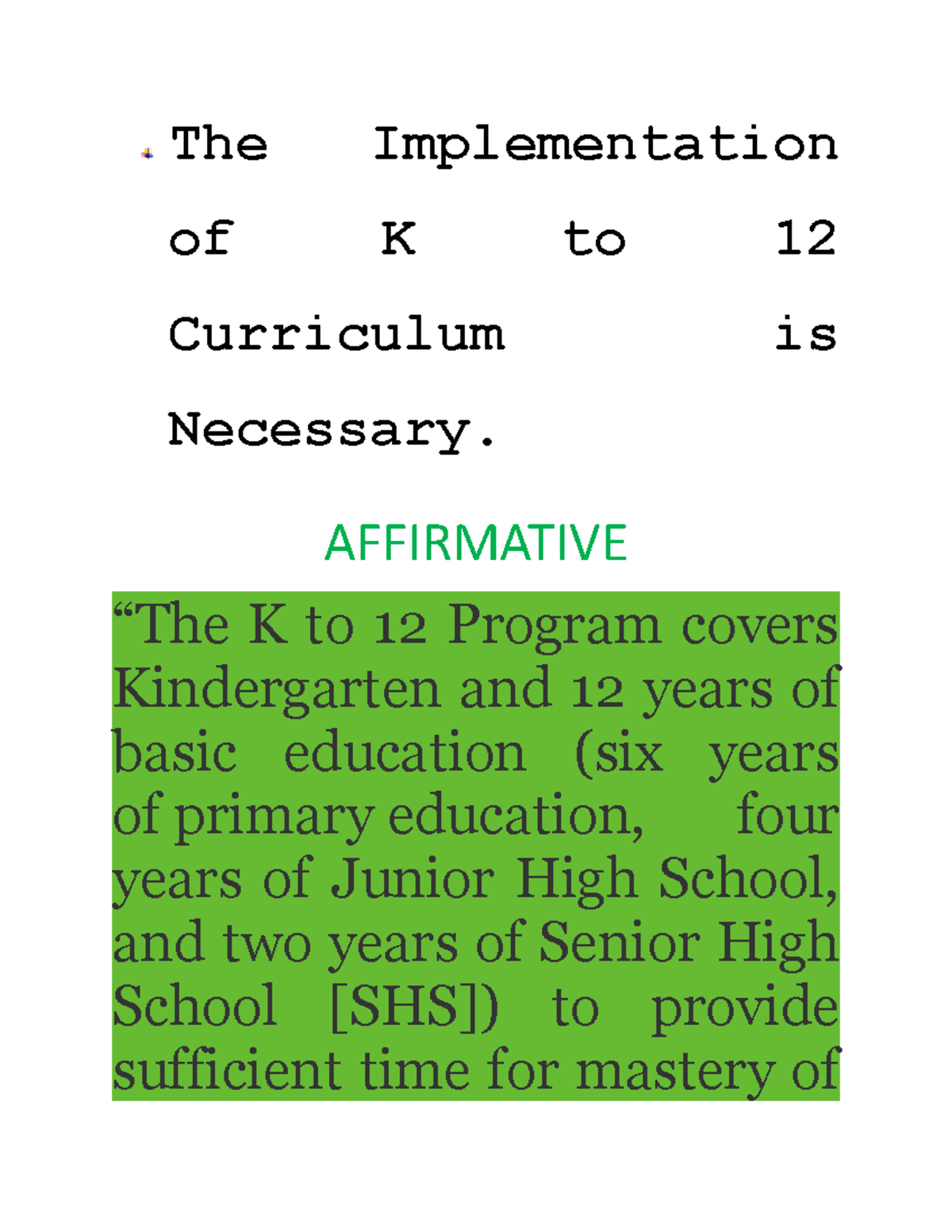 Affirmative K-12 - Explanation why you are agreeing in a K12 Program ...