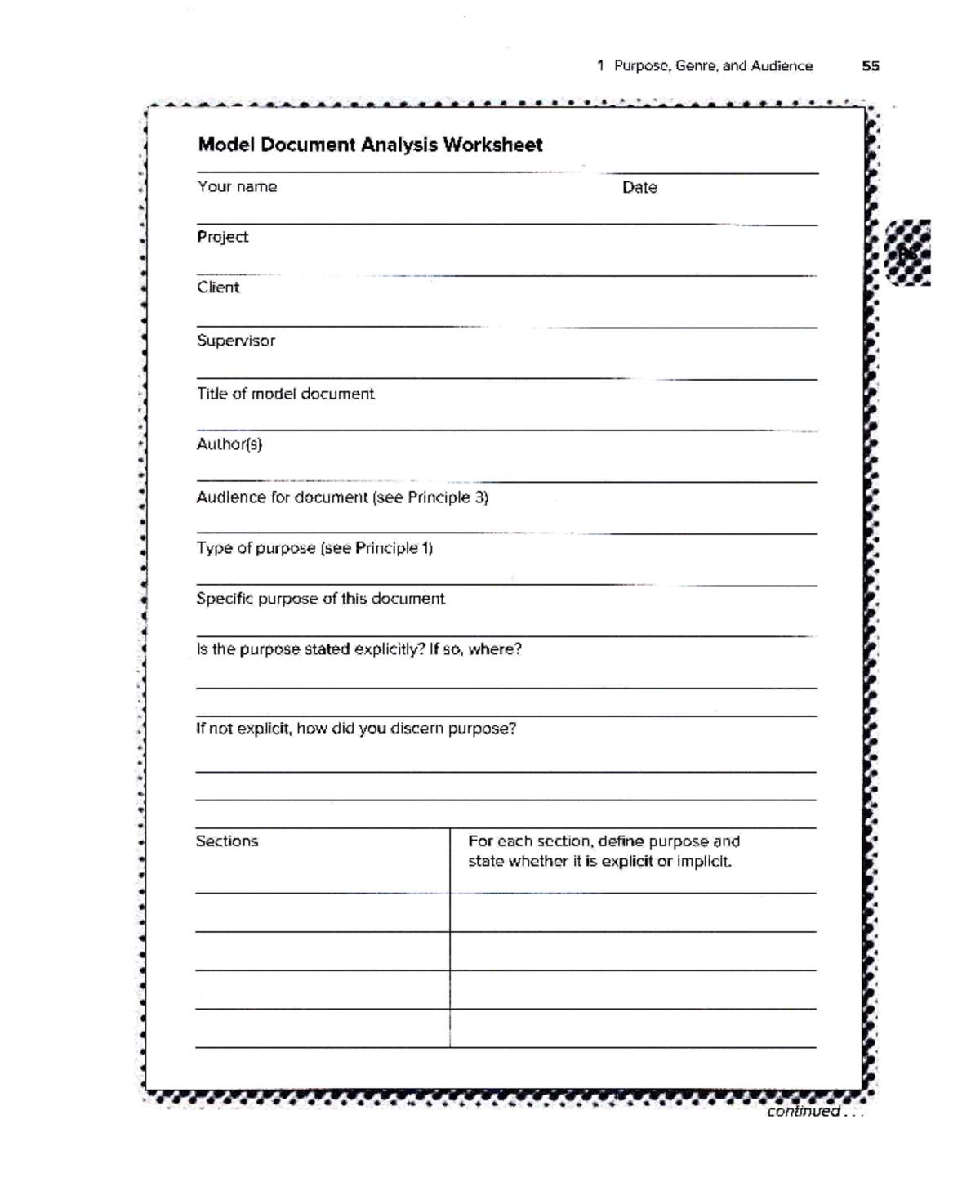 Model Document Analysis Worksheet - 1 Purpose, Genre, and Audience ...