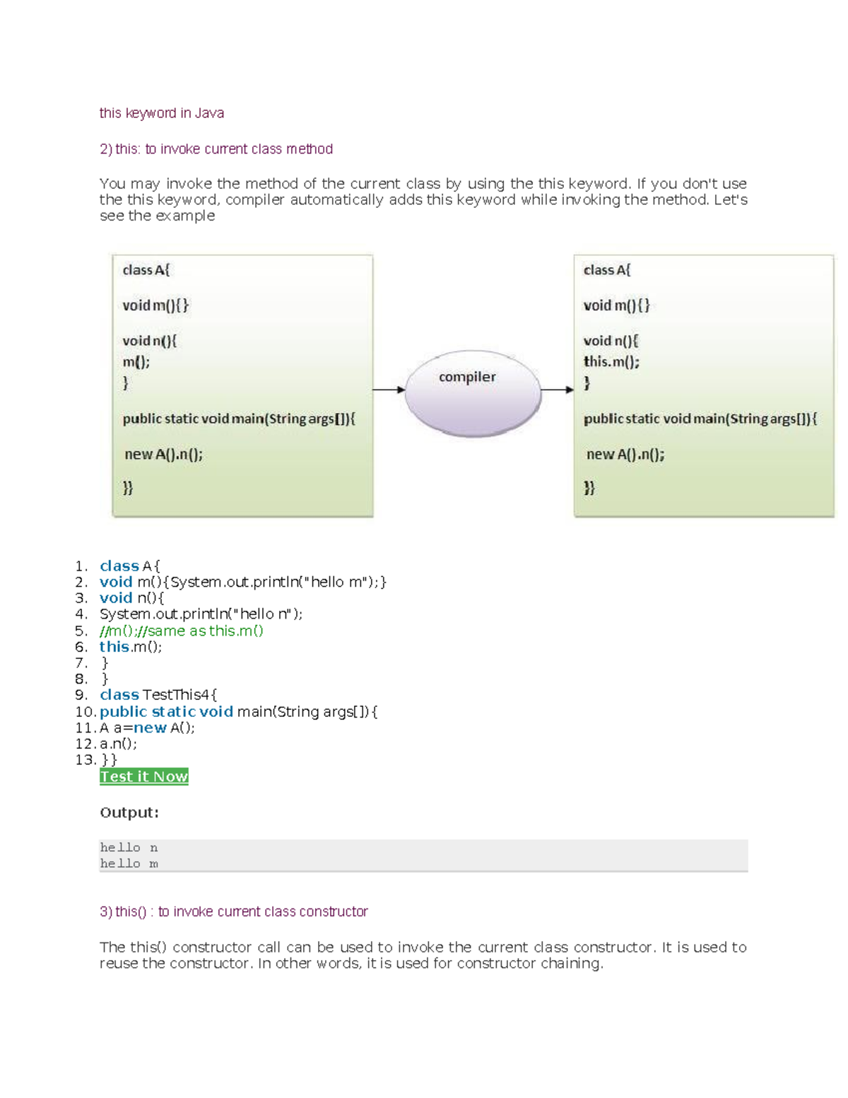 Oops - this keyword in Java 2) this: to invoke current class method You may invoke the method of ...