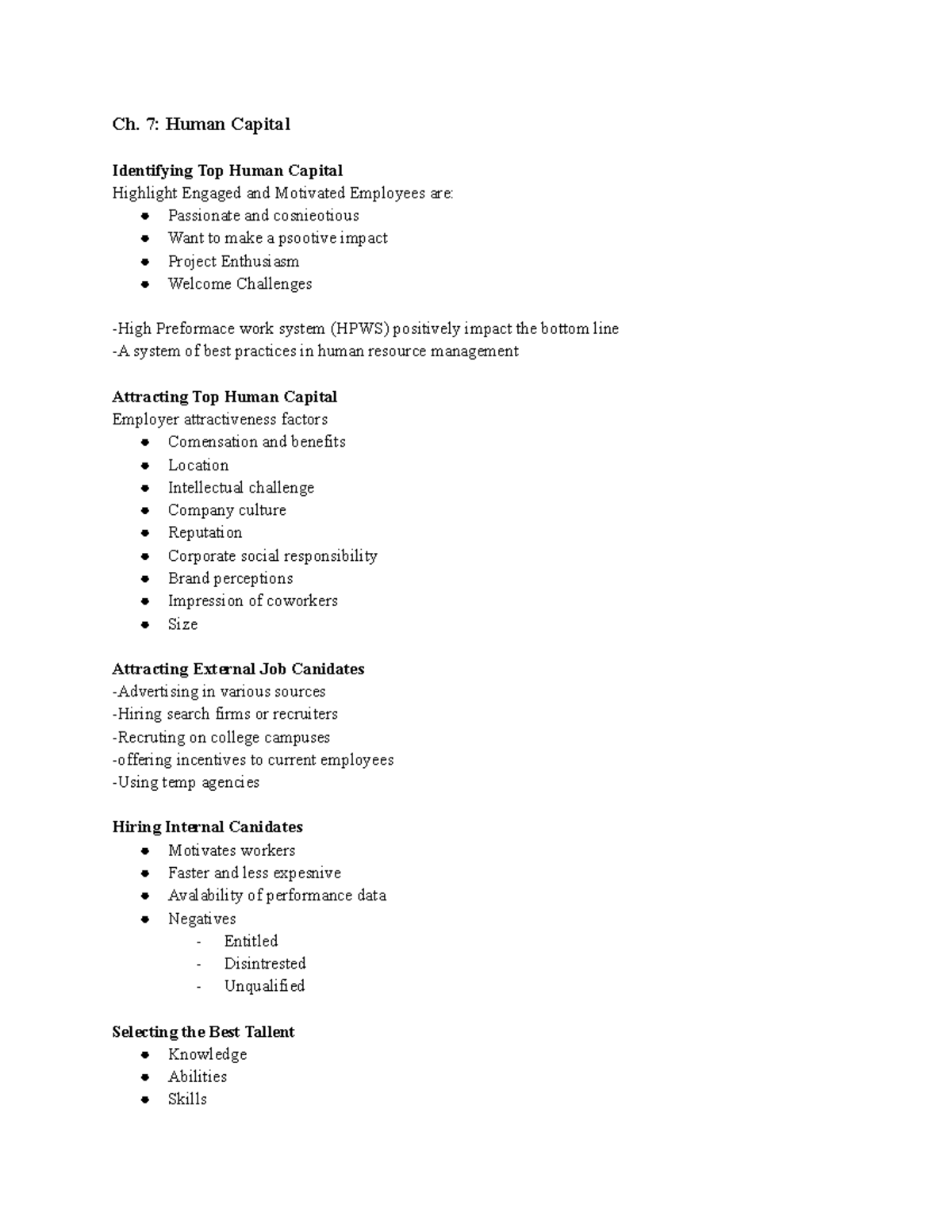 BUS Chapter 7 - Ch. 7: Human Capital Identifying Top Human Capital ...
