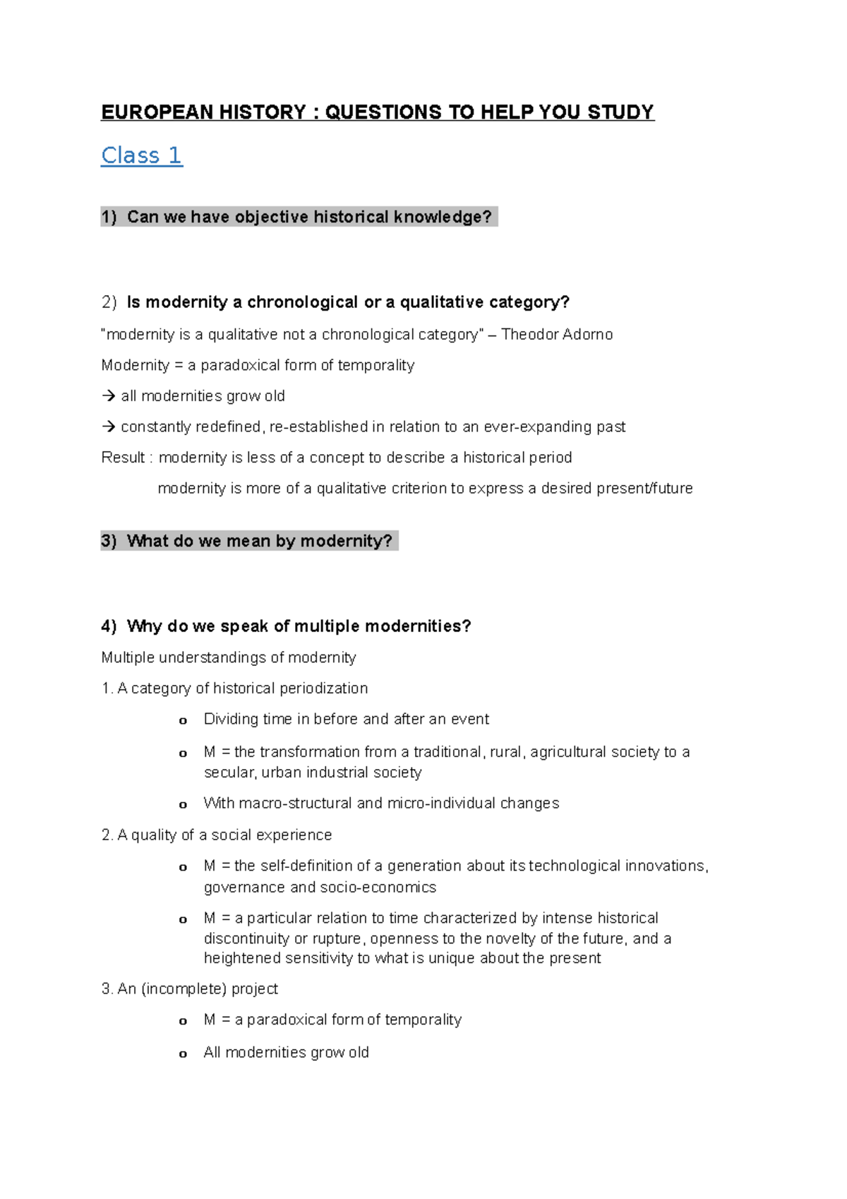 European History anwser to questions to help you study - EUROPEAN ...