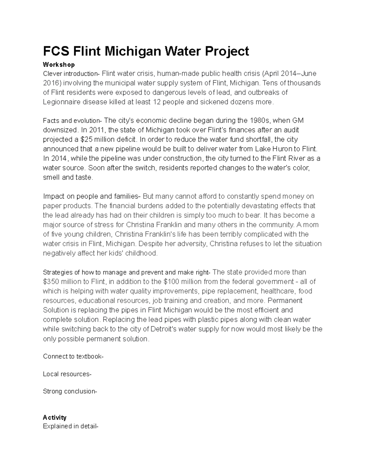 FCS Flint Michigan Water Project - FCS Flint Michigan Water Project ...