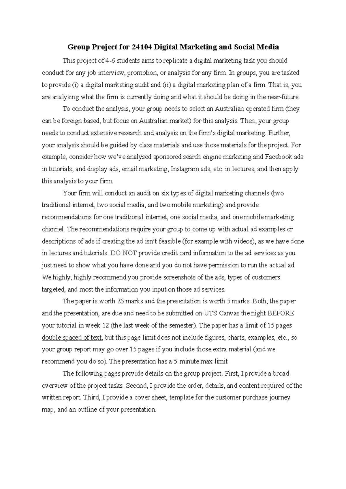 Group Project Information - Group Project for 24104 Digital Marketing ...
