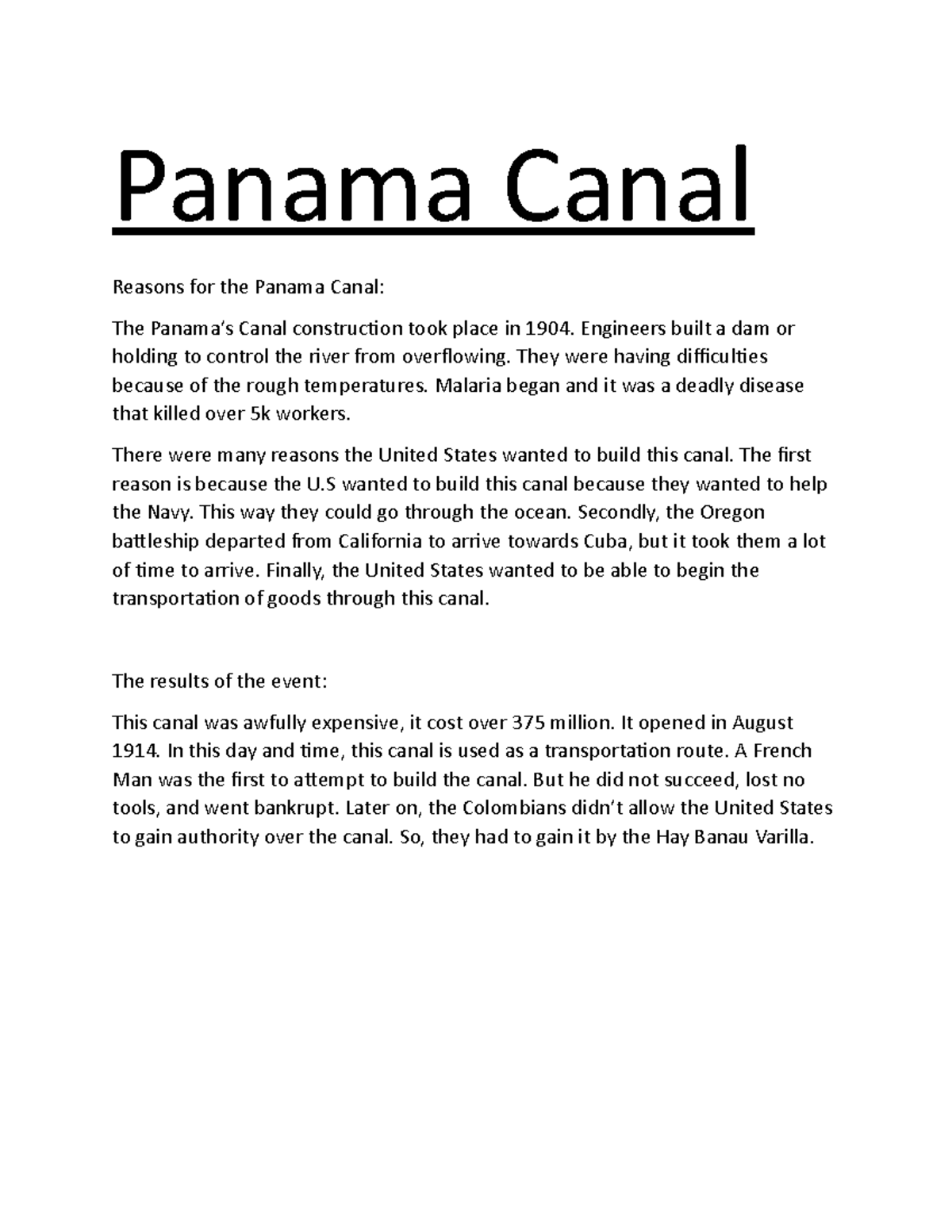 3 - flvs us history 3.02 - Panama Canal Reasons for the Panama Canal ...