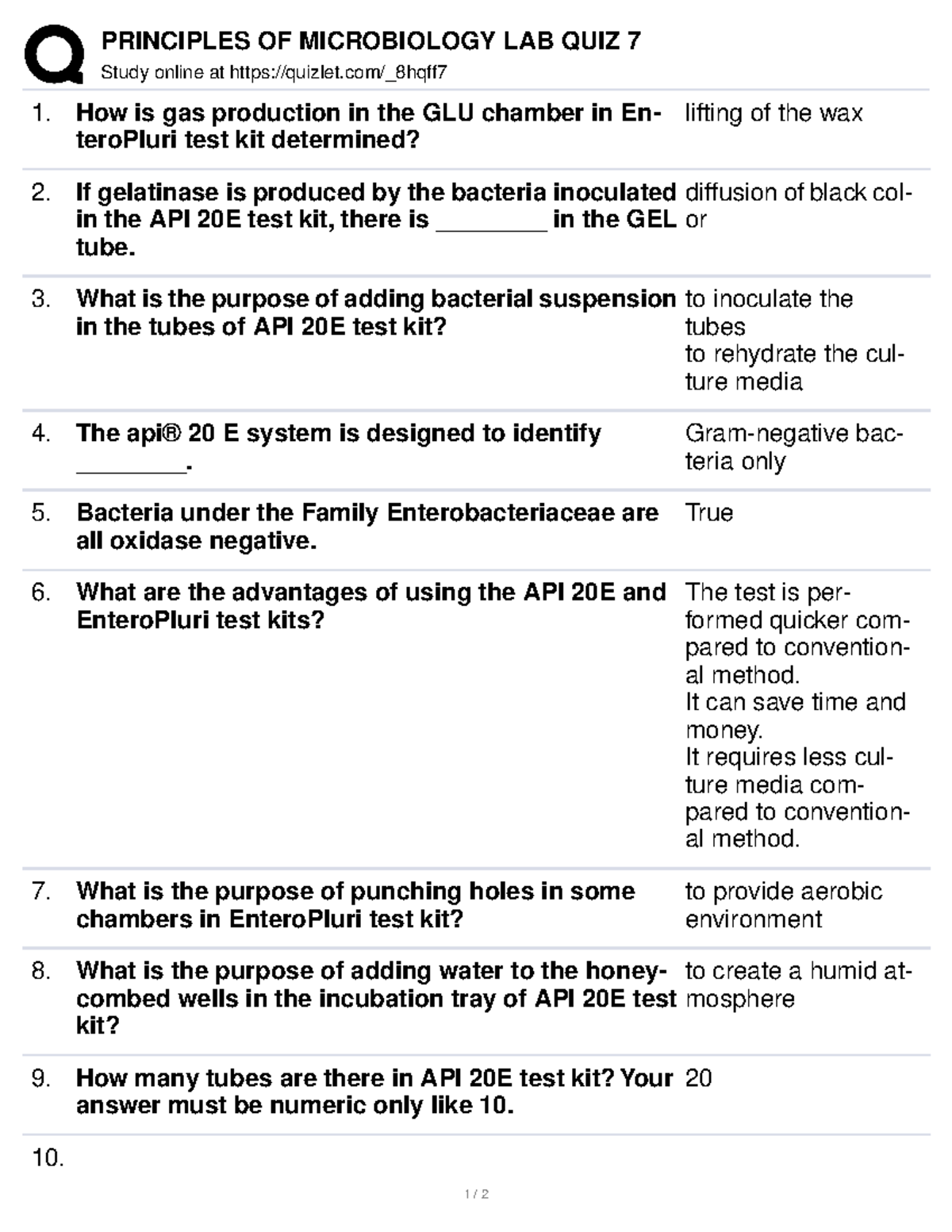 Lab 7 revision - PRINCIPLES OF MICROBIOLOGY LAB QUIZ 7 Study online at quizlet/_8hqff How is gas ...