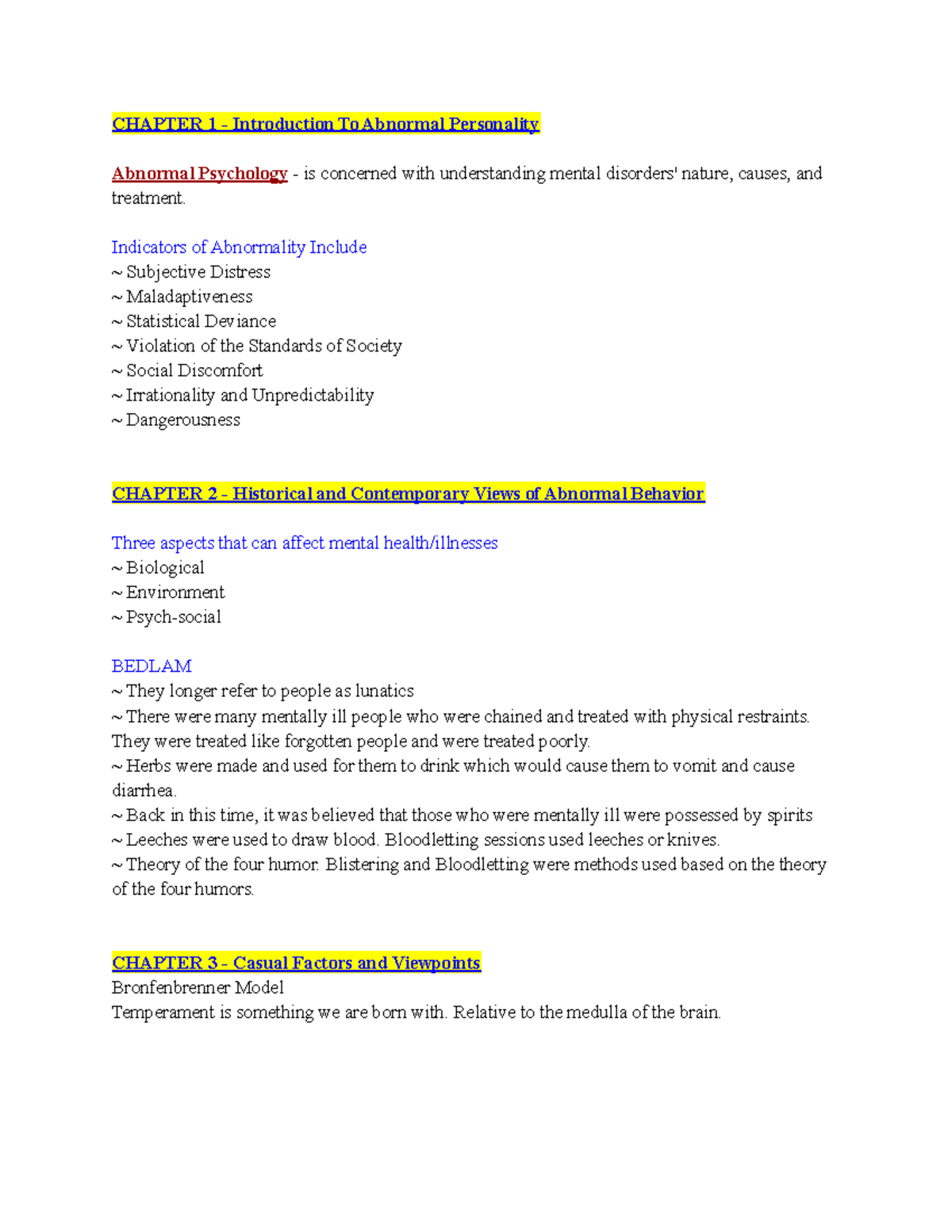 Abnormal Psychology Class Notes - CHAPTER 1 - Introduction To Abnormal ...