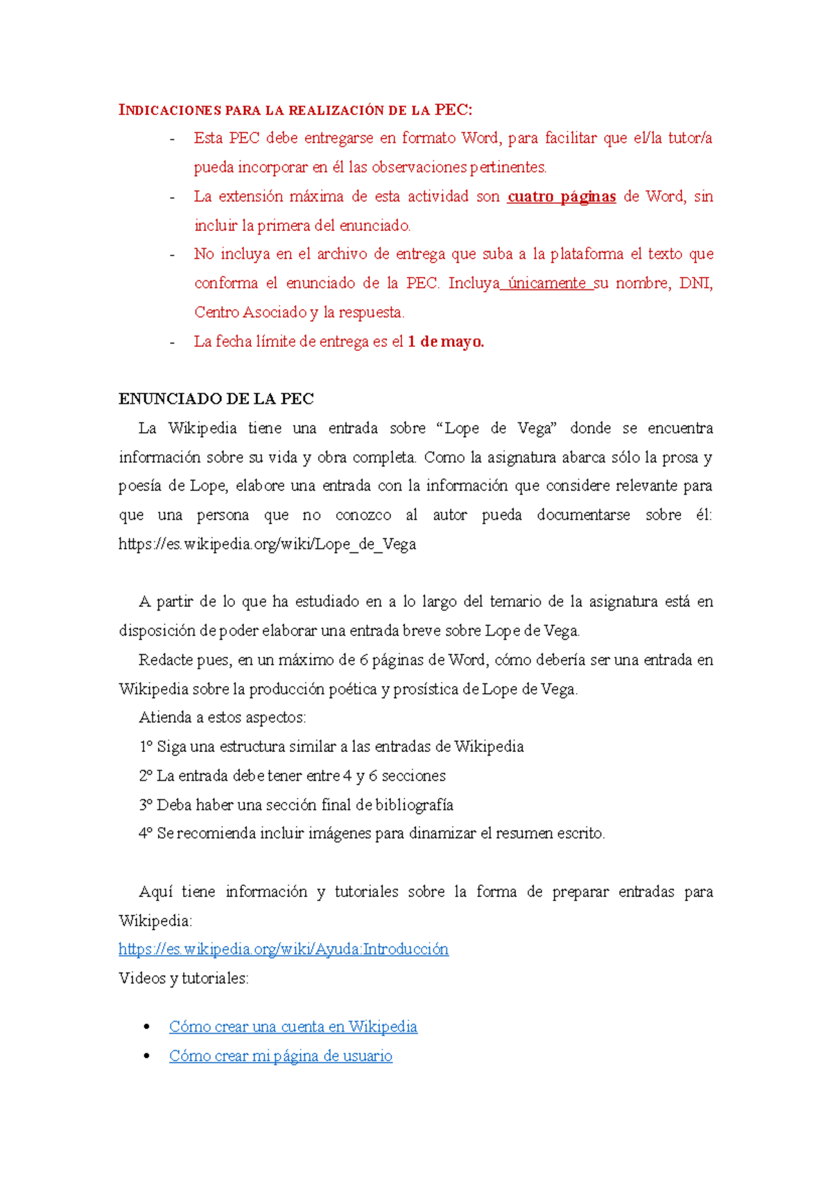 PEC 2 - PEC Barroco 2022/2023 - INDICACIONES PARA LA REALIZACIÓN DE LA ...