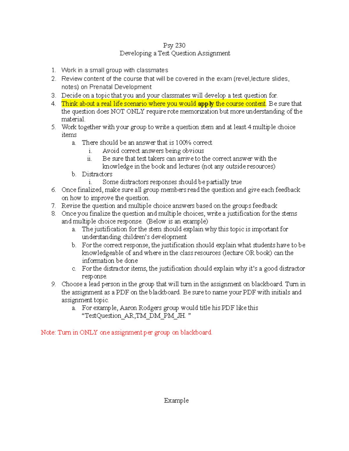 Assignment 4A Developing test question Prenatal Development - Psy 230 ...