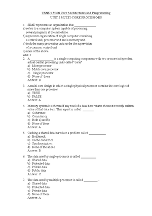 cs6801 multicore architecture question bank - UNIT I / MULTI-CORE PROCESSORS Single core to ...