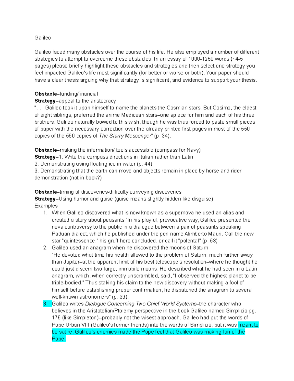 Galileo Notes and Quotes - Galileo Galileo faced many obstacles over ...