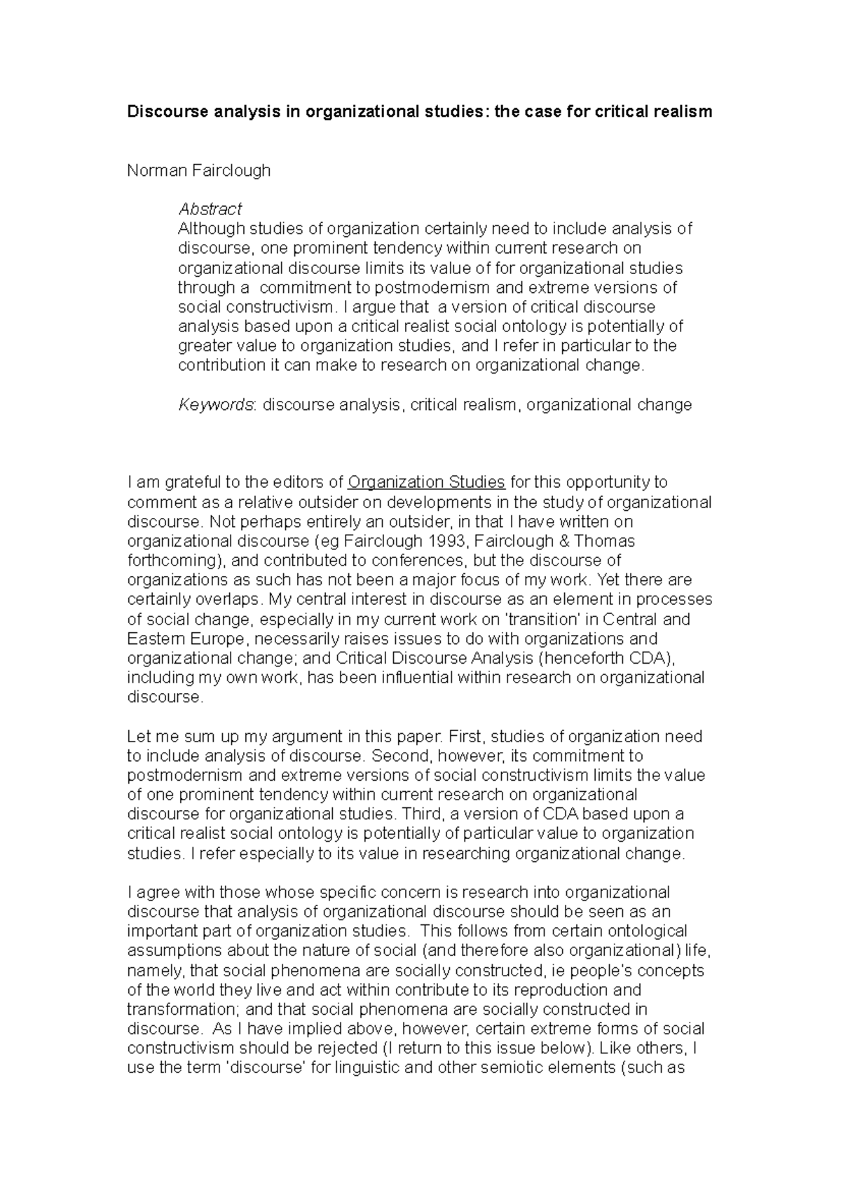 Discourse Analysis in Organizational Stu - Discourse analysis in ...