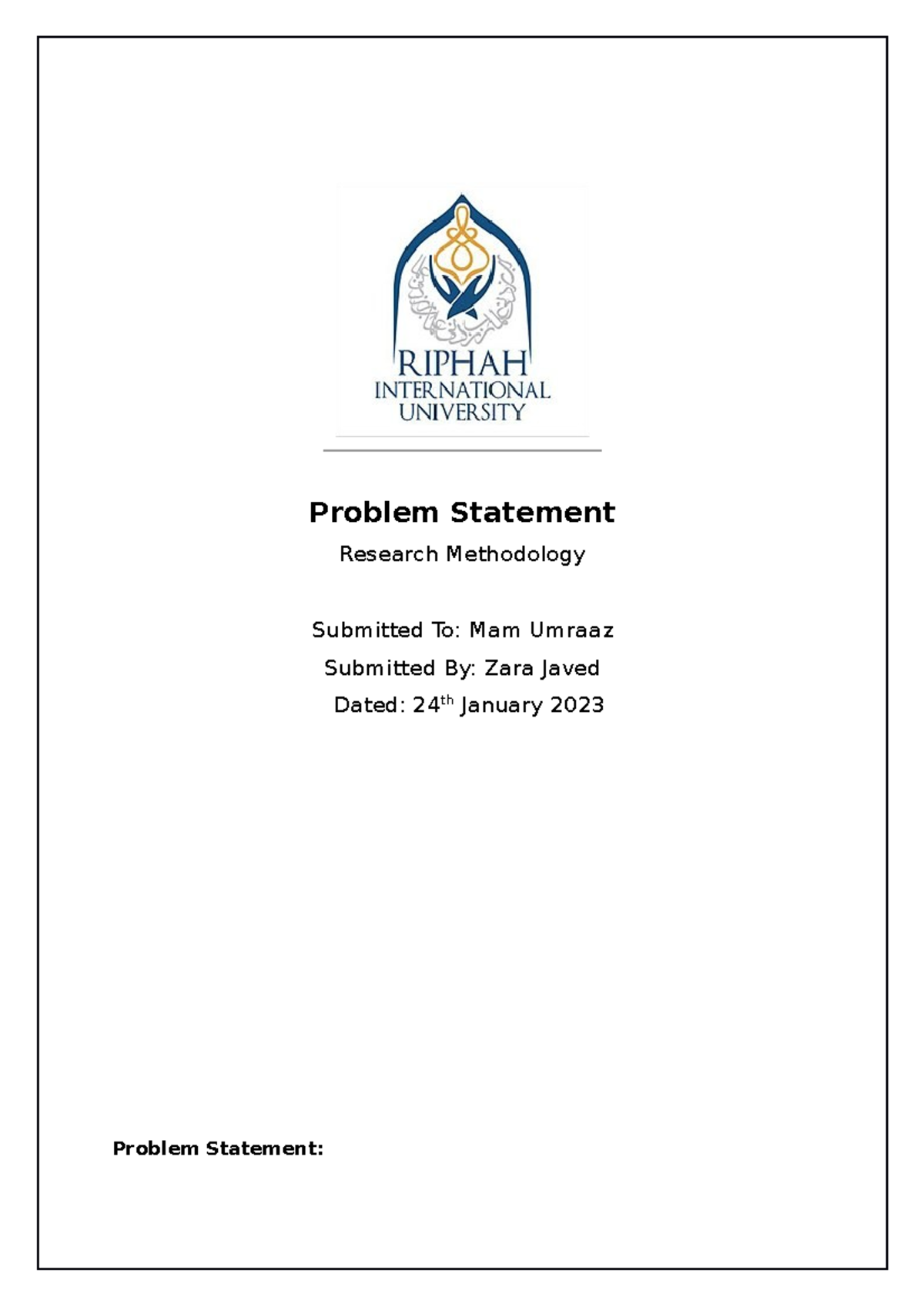 Problem Statement - Problem Statement Research Methodology Submitted To ...