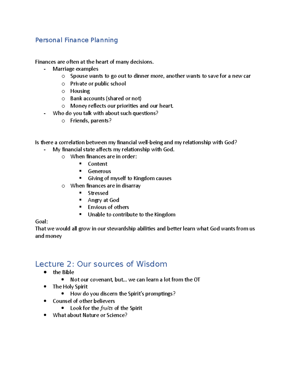 Personal Finance Planning Notes - Personal Finance Planning Finances ...