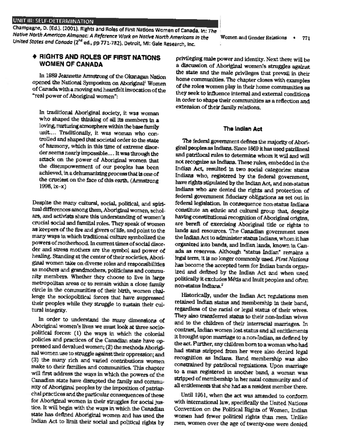 INDG 1117 - Unit III Reading 3c - • RIGHTSANDROLES OFFIRST NATIONS ...