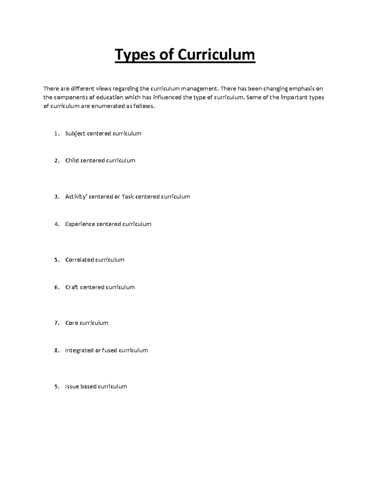 Types Of Curriculum Types Of Curriculum There Are Different Views