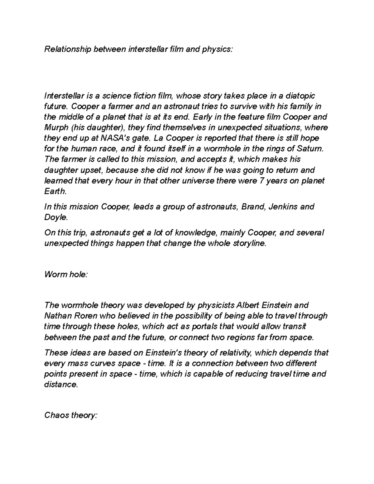 Relationship between interstellar film and physics - Relationship ...