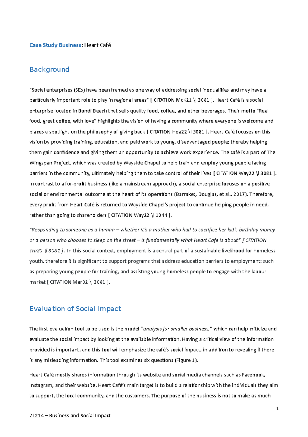 Assessment 2 BASI final report - Case Study Business: Heart Café ...