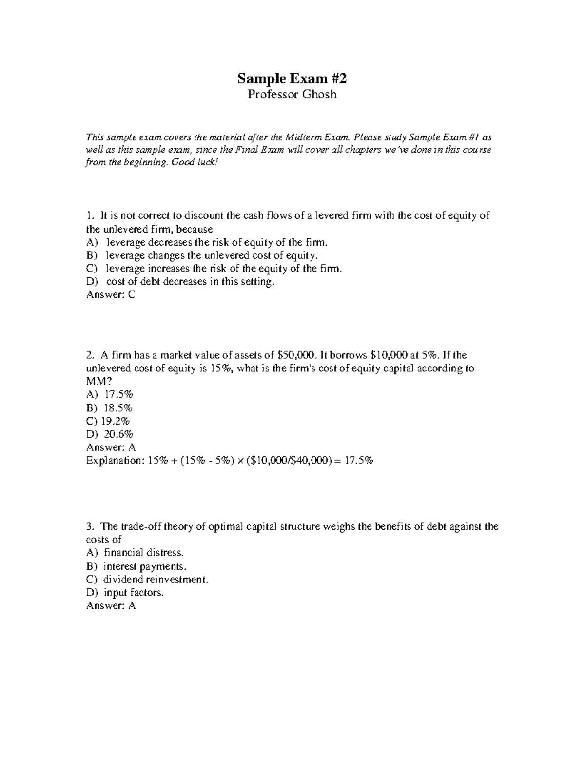 FIN517 Sample Exam 2 - Sample Exam Professor Ghosh This sample exam ...