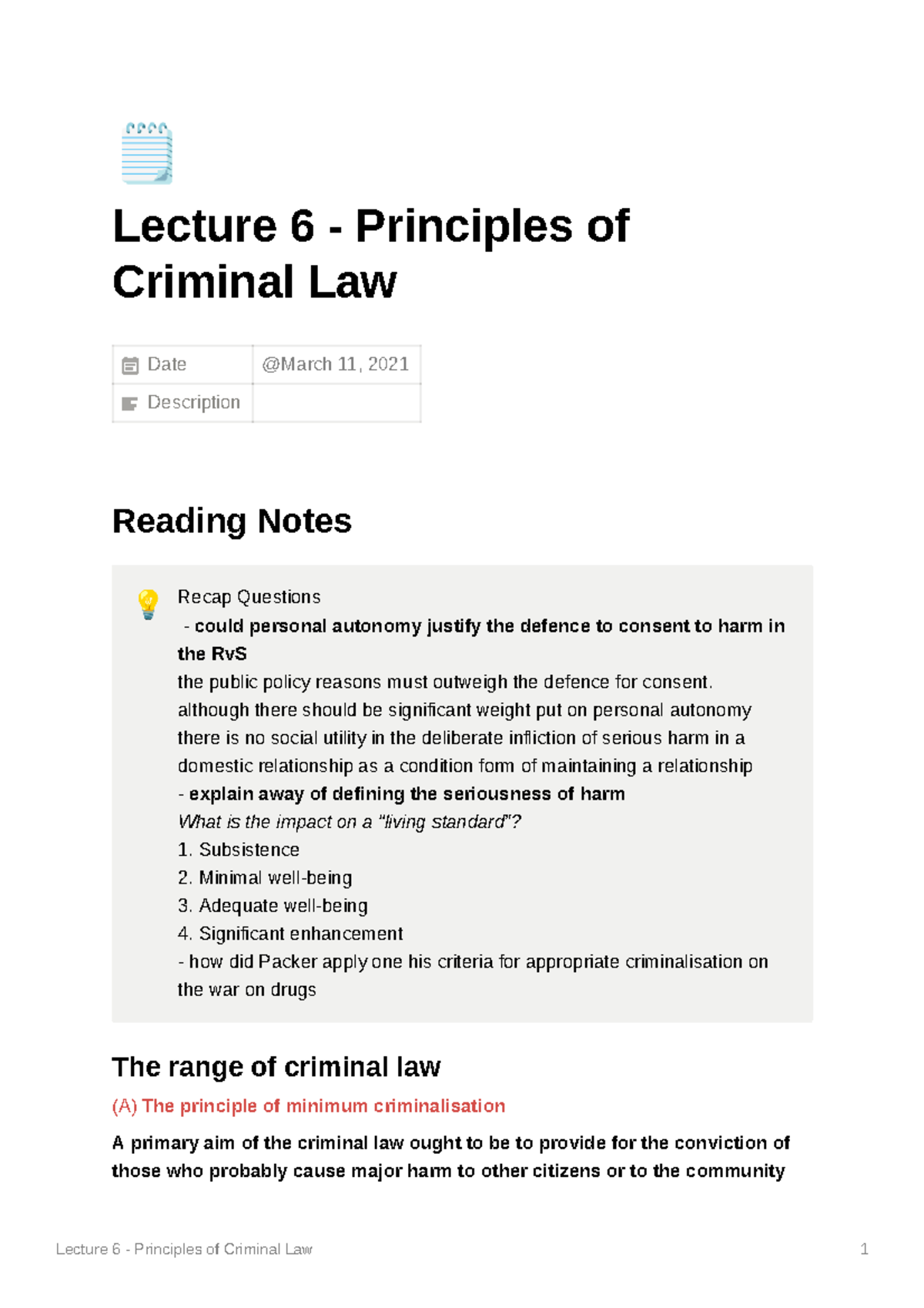 Lecture 6 - Principles of Criminal Law - 🗒 Lecture 6 - Principles of ...