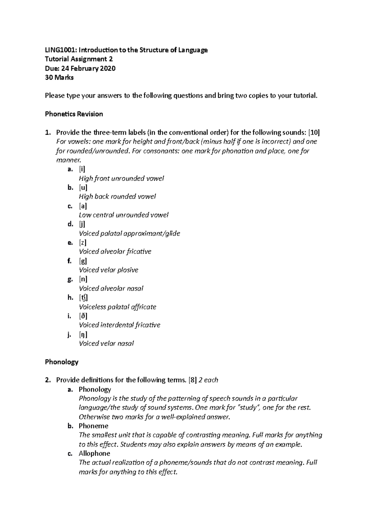 Memo Tut 2 24 Feb Tut 2 Memo Ling1001 Introduction To The Structure Of Language Tutorial