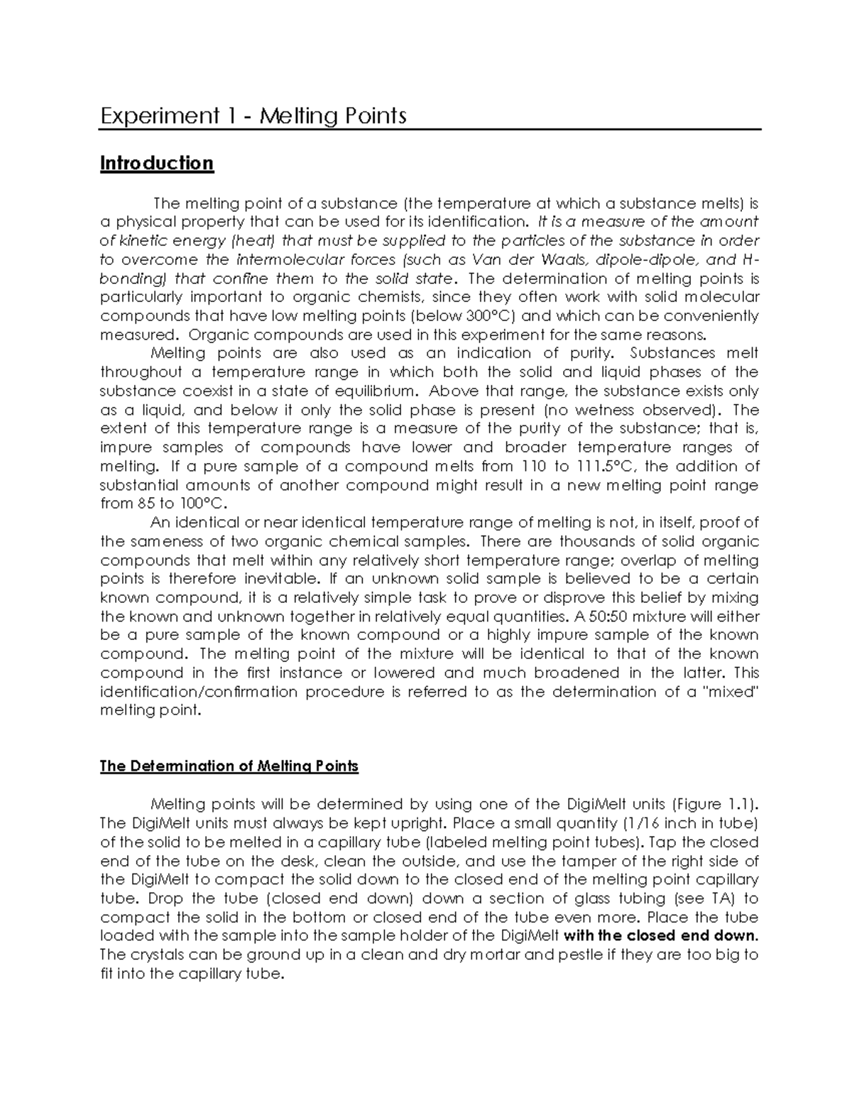 235Manual - chemistry report - Experiment 1 - Melting Points ...