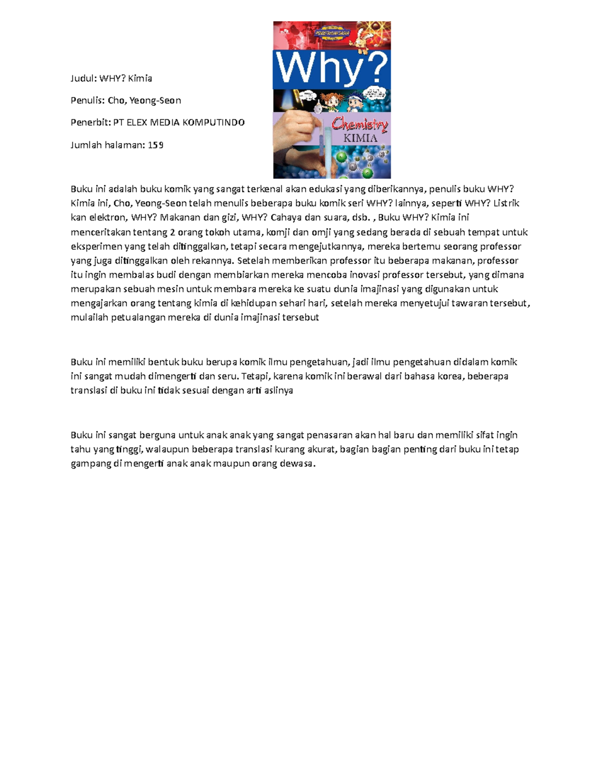 Resensi Javier - okay - Judul: WHY? Kimia Penulis: Cho, Yeong-Seon ...