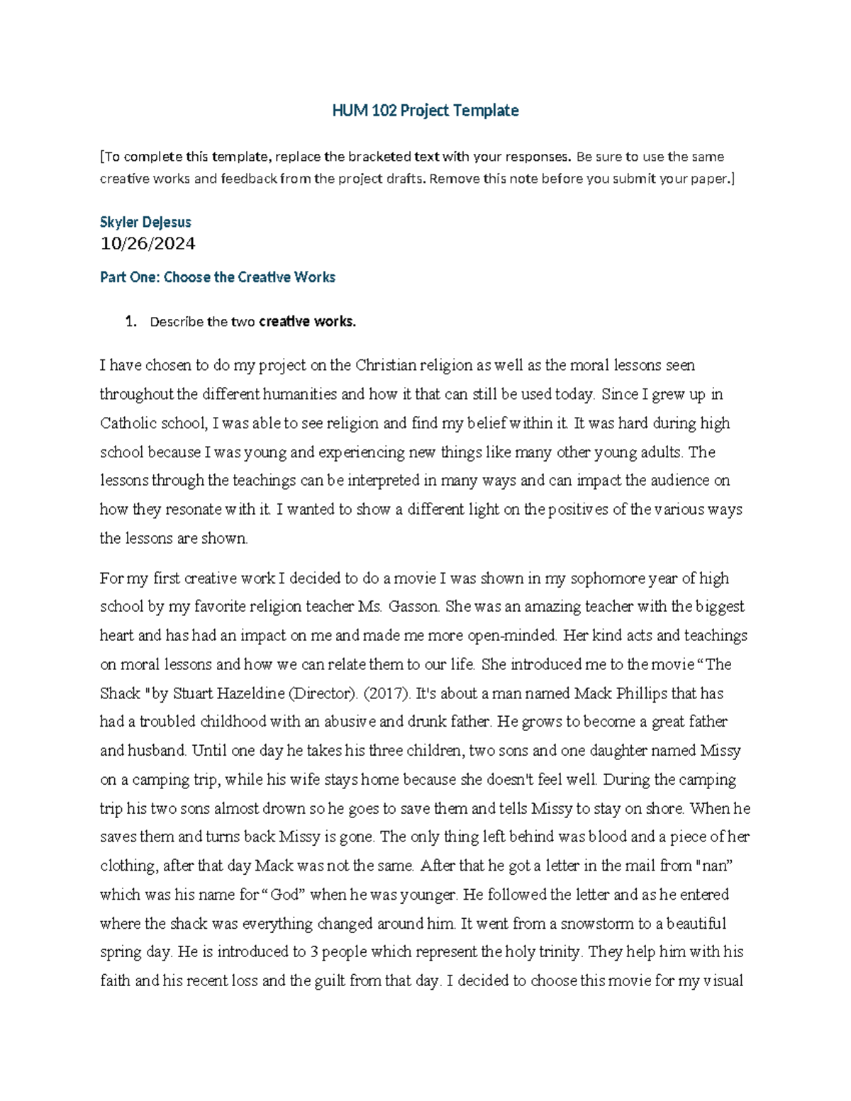 HUM 102 Project Template - HUM 102 Project Template [To complete this ...