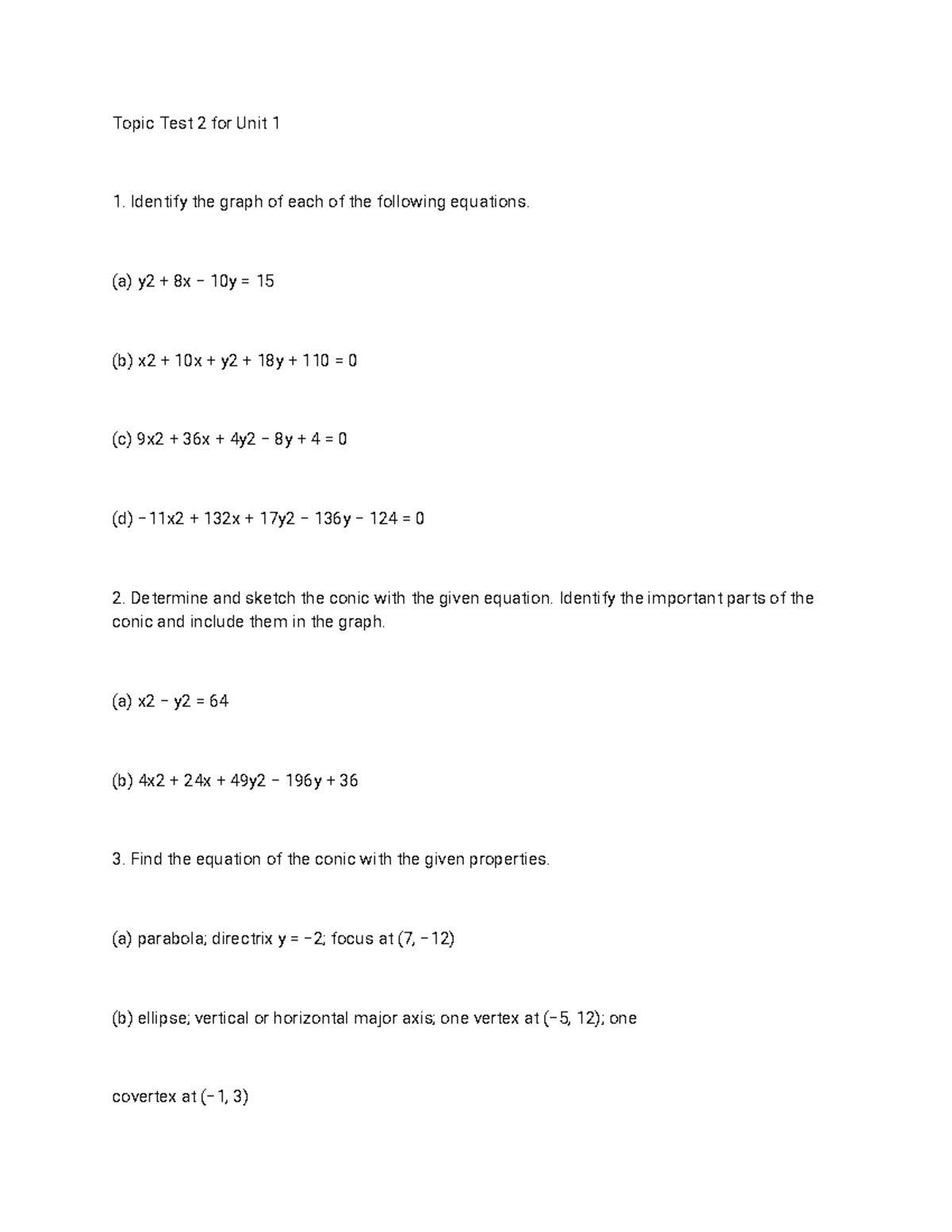 Topic Test 2 fo-WPS Office - Topic Test 2 for Unit 1 Identify the graph ...