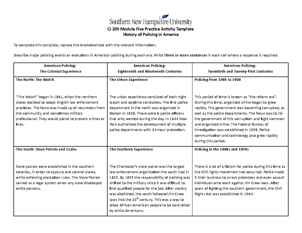 CJ 205 Practice Activity - CJ 205 Module Five Practice Activity ...