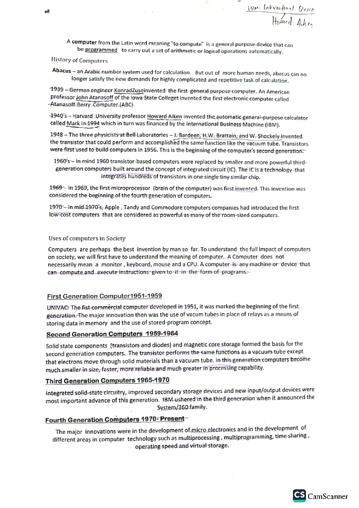 Introduction to Computer - bs biology - CamScanner CamScanner - Studocu