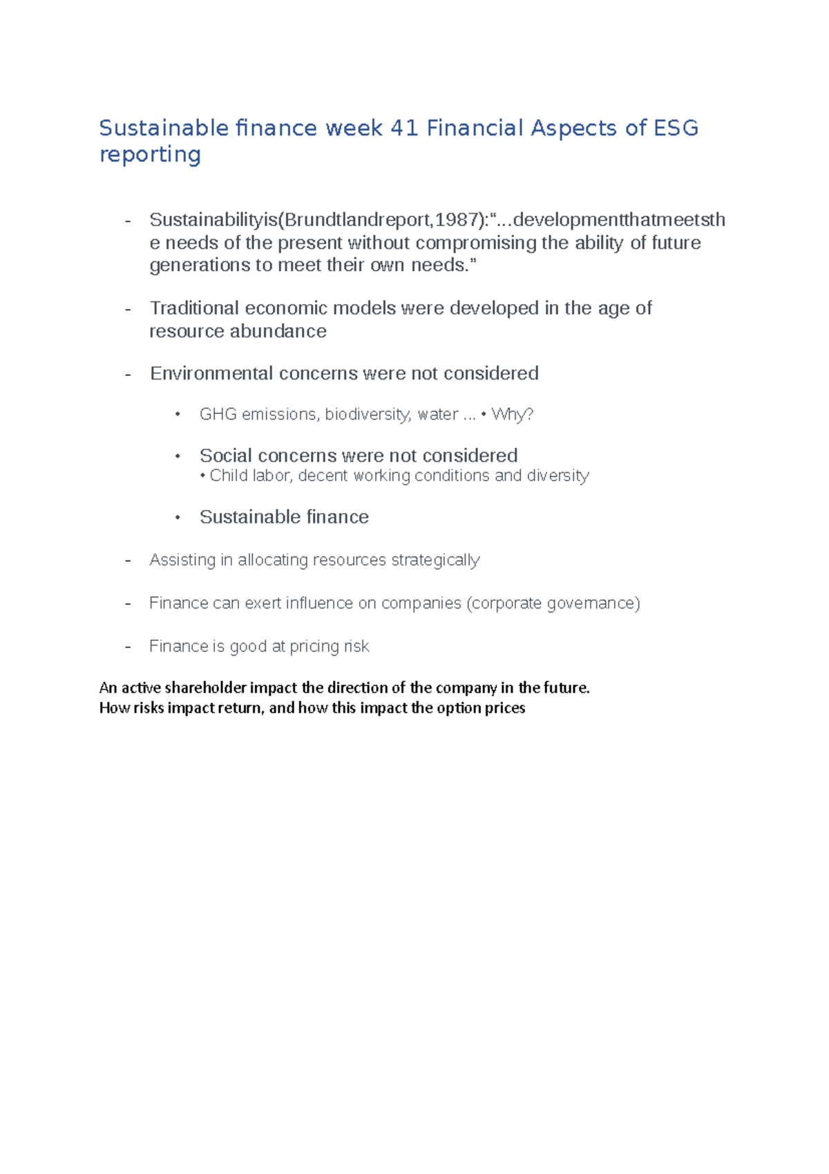 Financial Aspects of ESG reporting - Sustainable finance week 41 ...