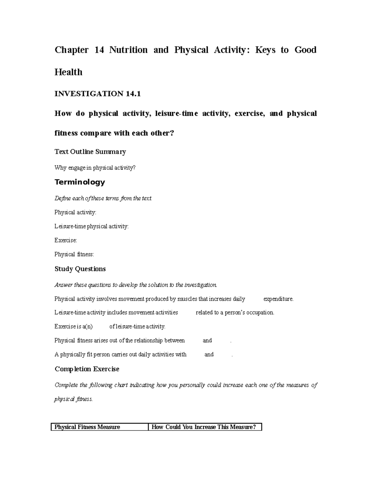 Ch14 study guide - Chapter 14 Nutrition and Physical Activity: Keys to ...