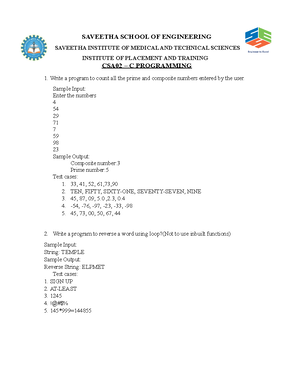 C PROG SET1 - sample - SAVEETHA INSTITUTE OF MEDICAL AND TECHNICAL ...