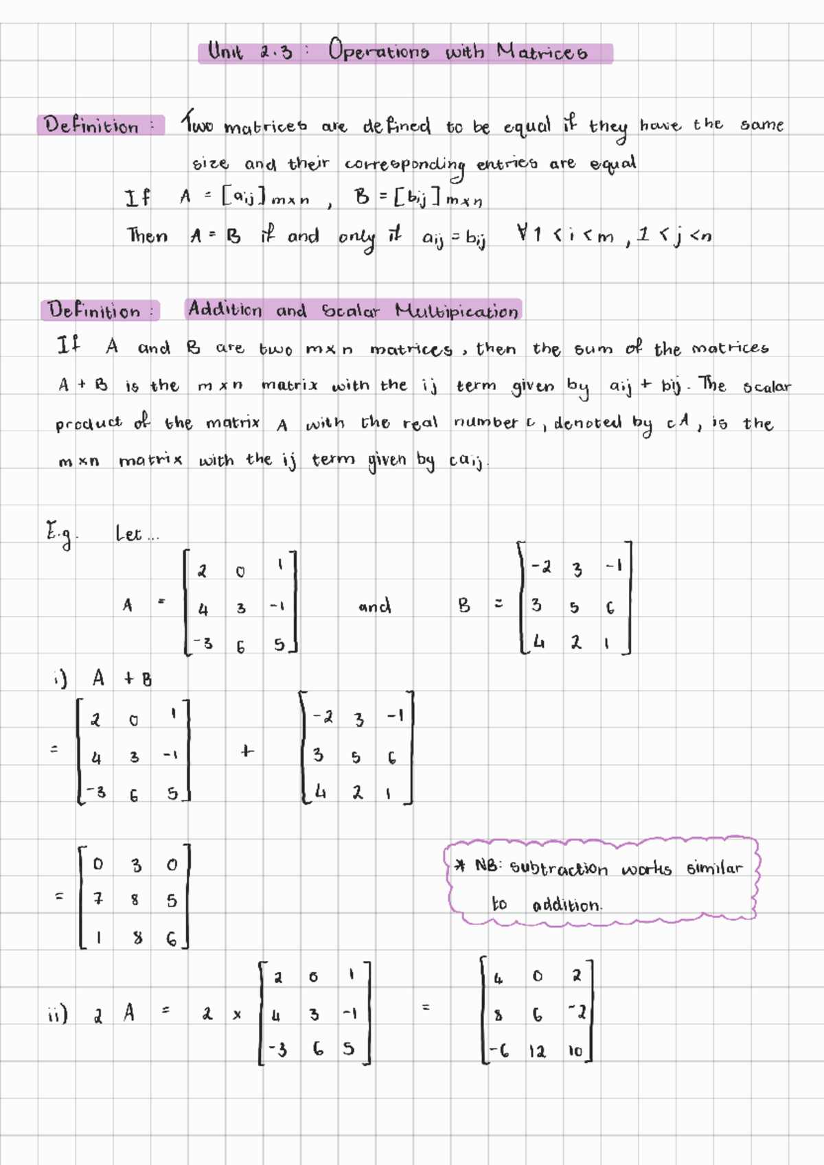 Unit 2.3 Operations with Matrices - Unit 2 : Operations with Matrices ...