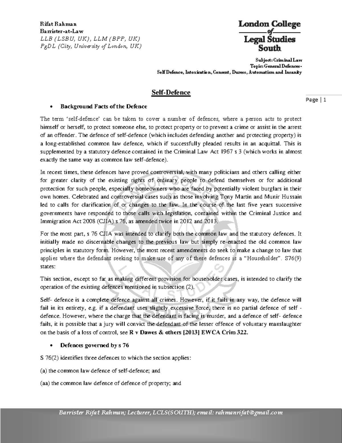 General-Defences-RR - General defence - Barrister-at-Law LLB (LSBU, UK ...