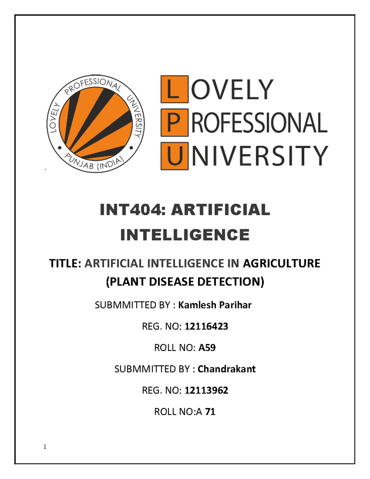 Aiproject - ` INT404: ARTIFICIAL INTELLIGENCE TITLE: ARTIFICIAL ...