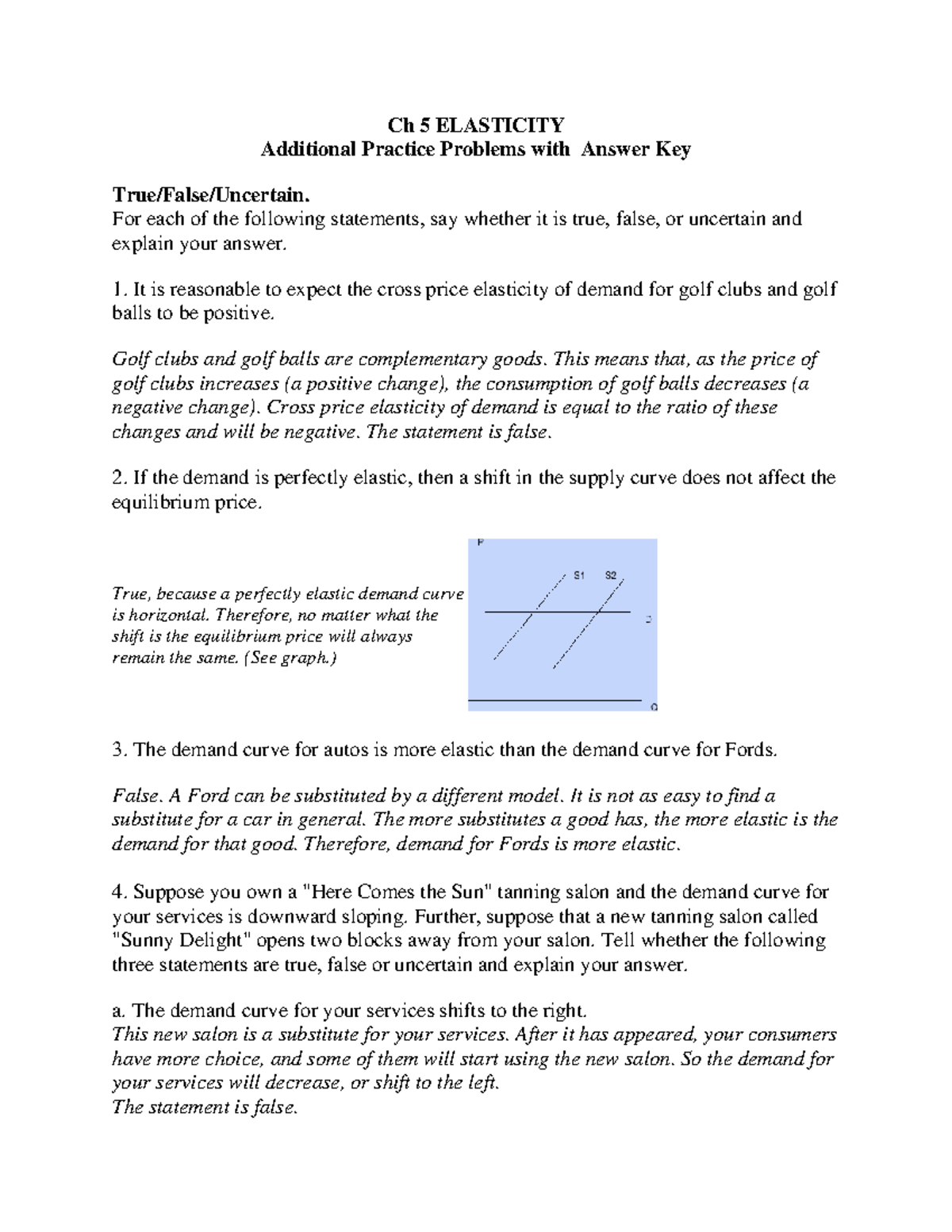 Ch 5 Elasticity additional problems with answer key - Ch 5 ELASTICITY Additional Practice ...