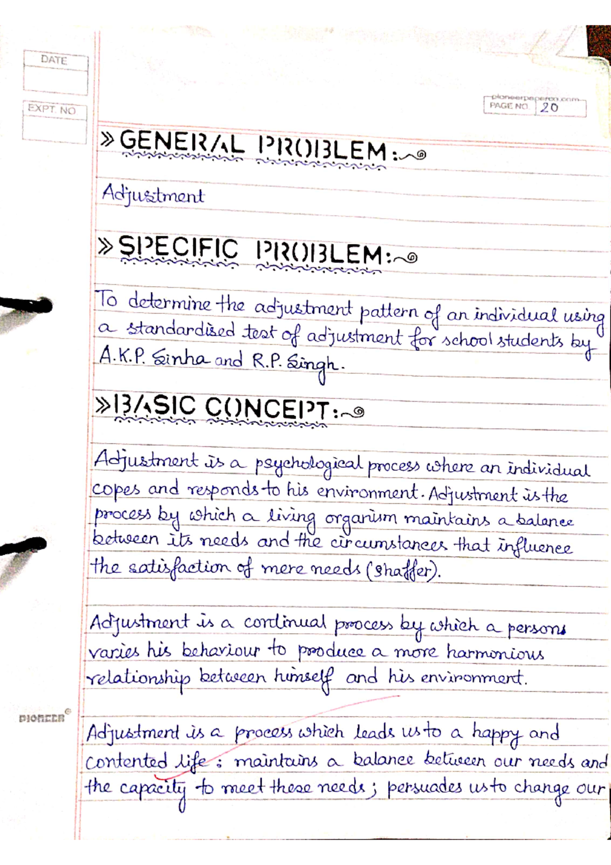 AISS(adjustment ) - Aiss-ss psychology test - DATE otoneers PAGE NO ...