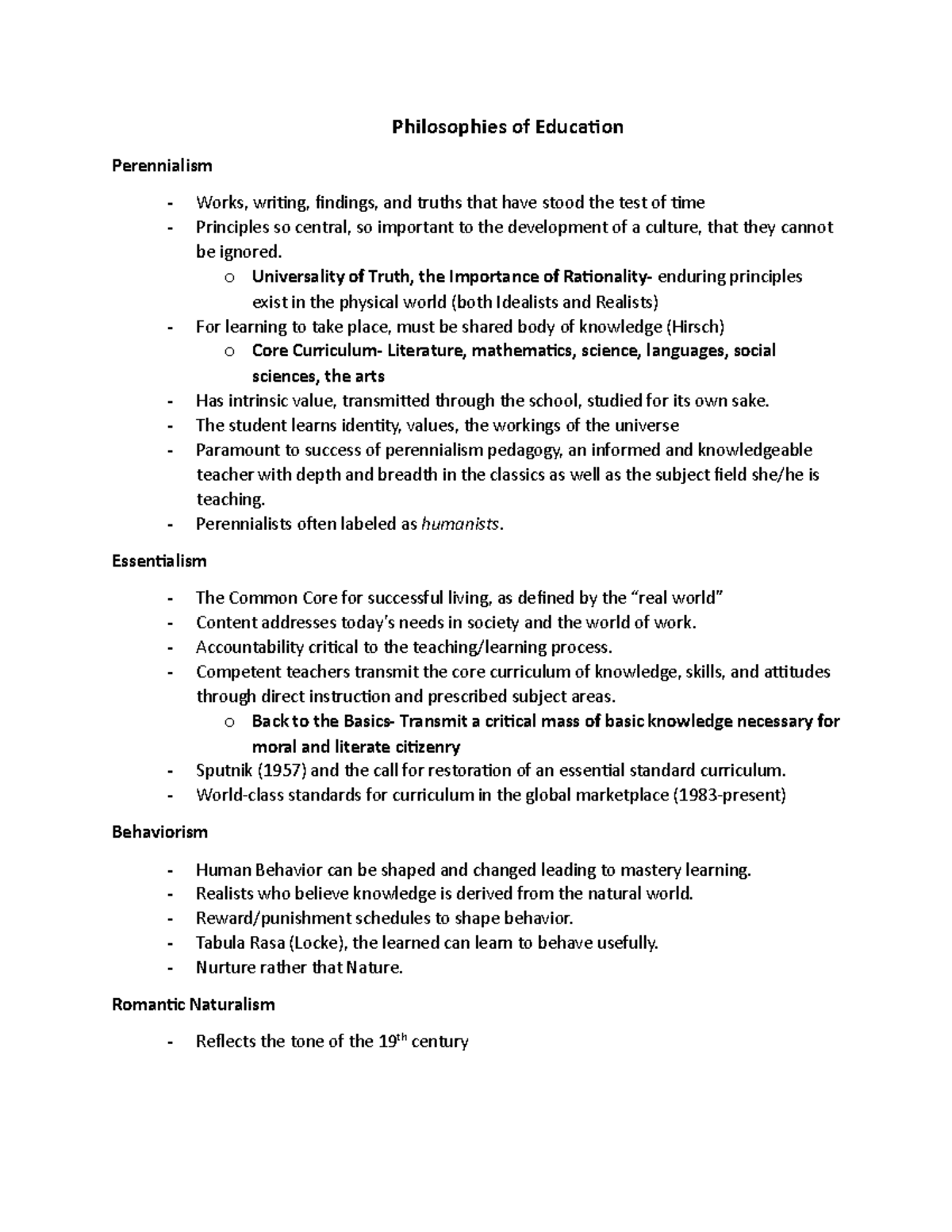 Philosophies of Education - Philosophies of Education Perennialism ...