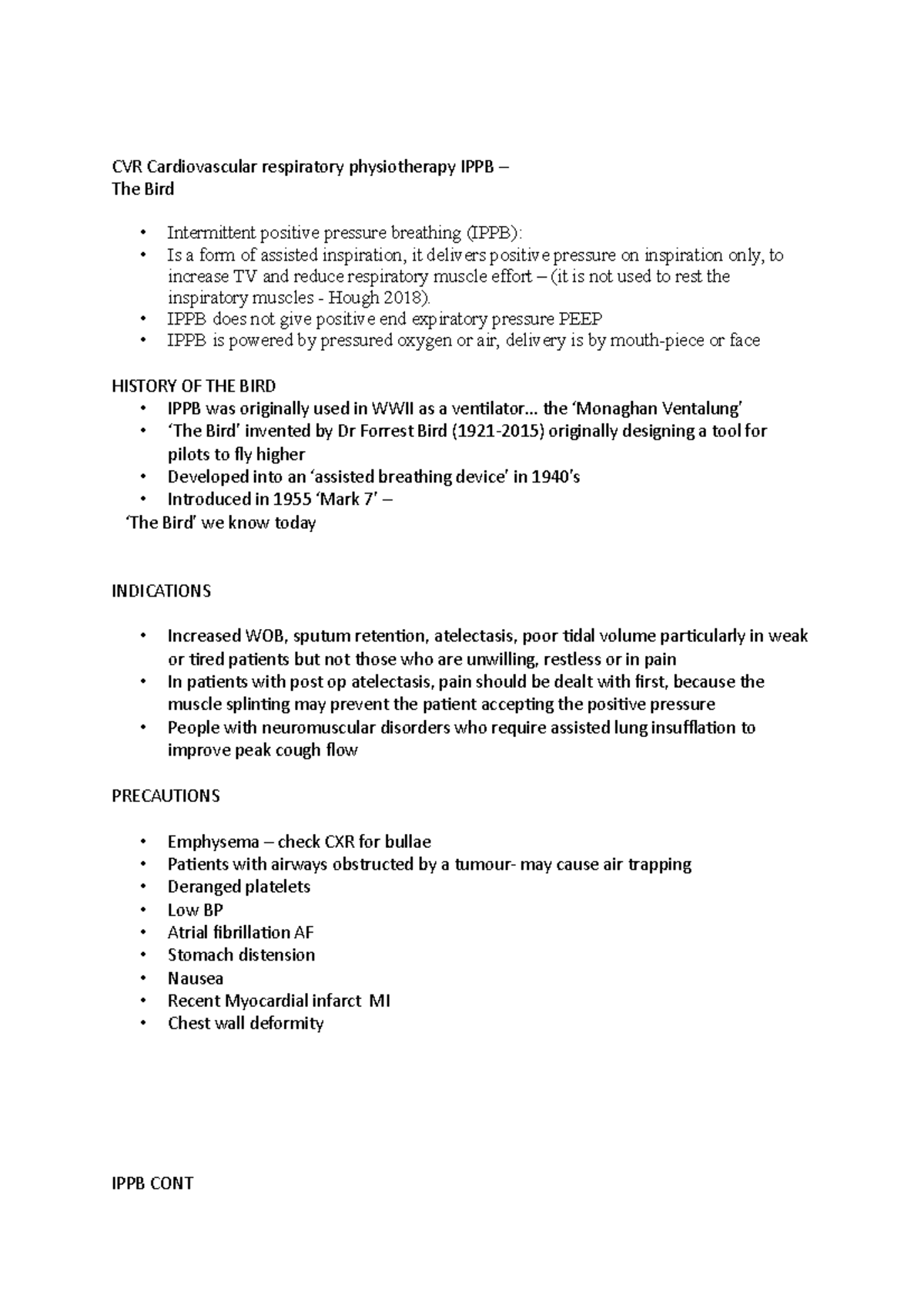 CVR Cardiovascular respiratory physiotherapy IPPB – The Bird - CVR ...