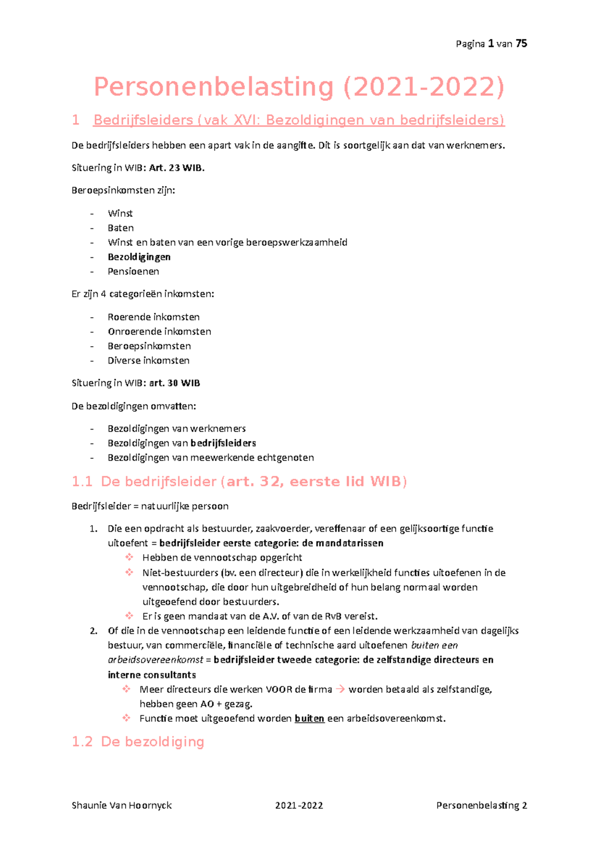 Samenvatting Examen Personenbelasting - Personenbelasting (2021-2022) 1 ...